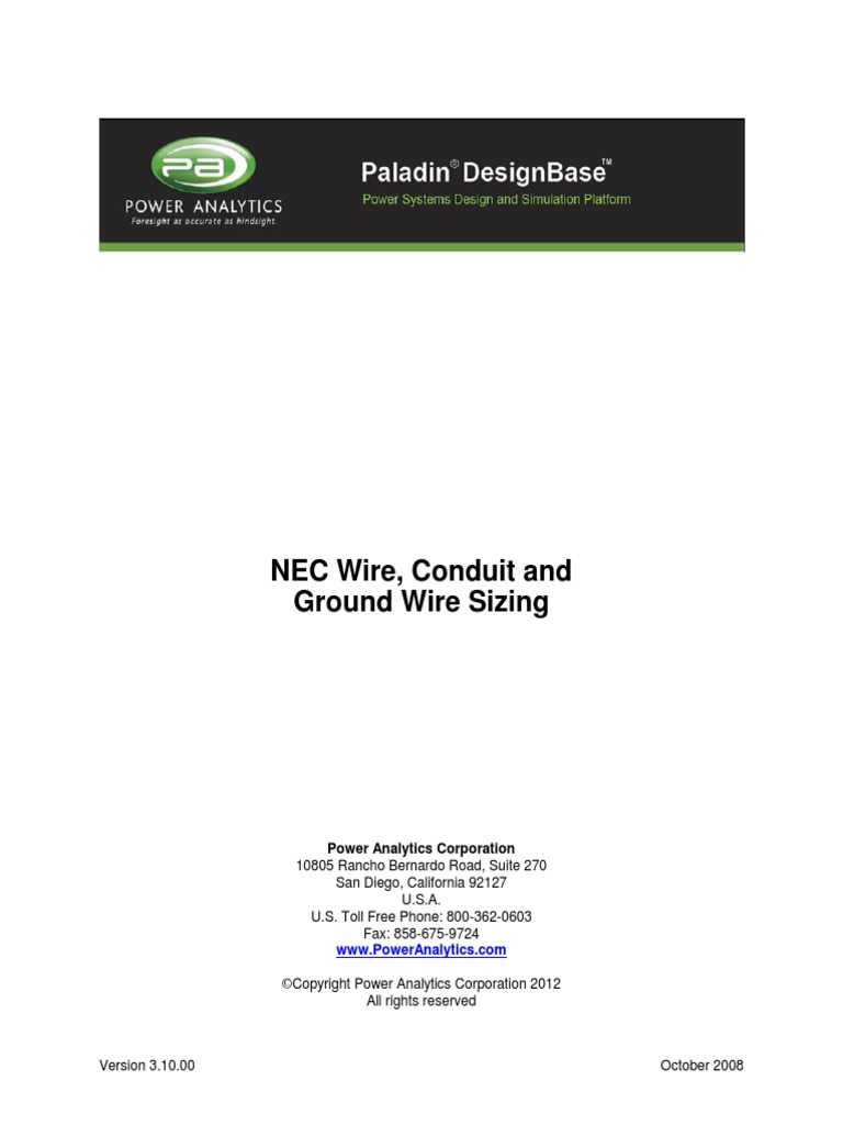 NEC Wire, Conduit and Ground Wire Sizing | PDF | Electrical Conductor ...