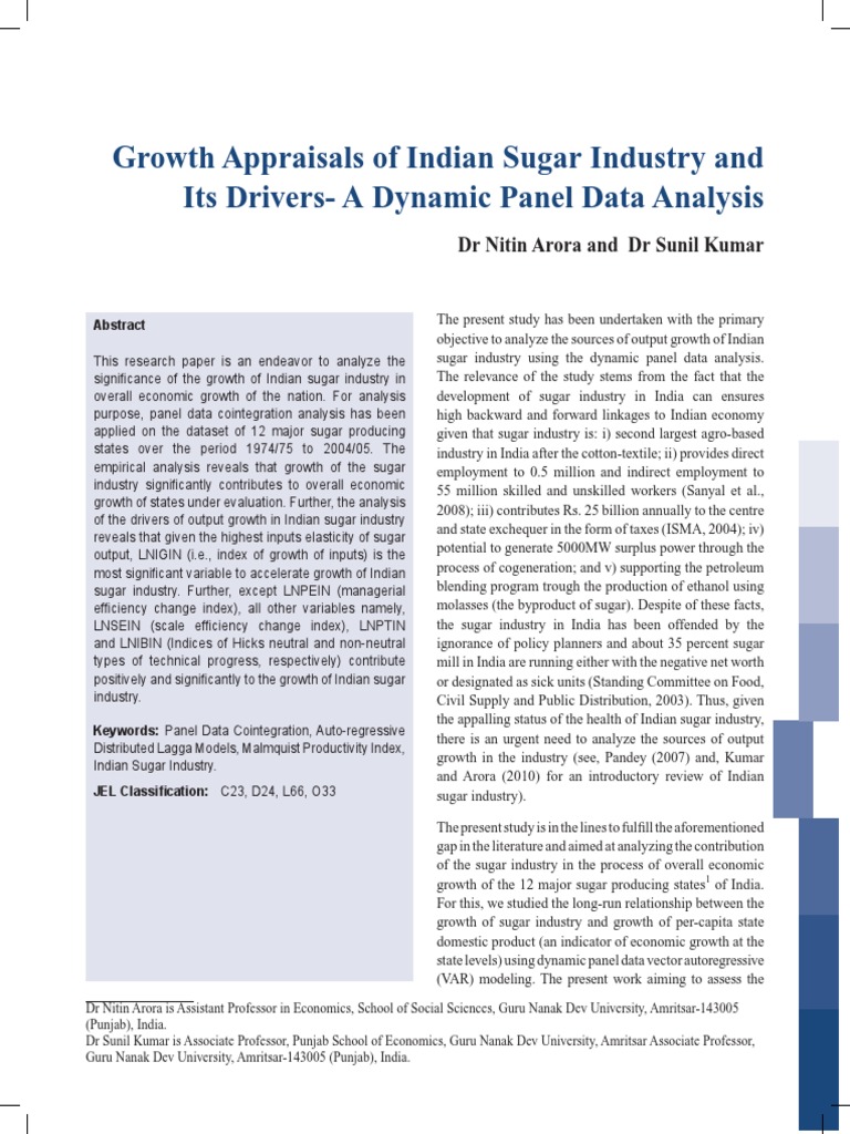 Growth Appraisals of Indian Sugar Industry and Its Drivers - A Dynamic ...