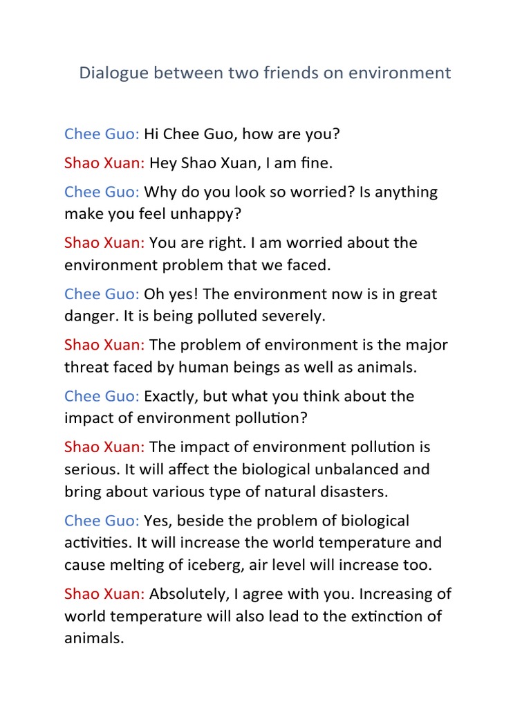 Dialogue Between Two Friends On Environment | PDF