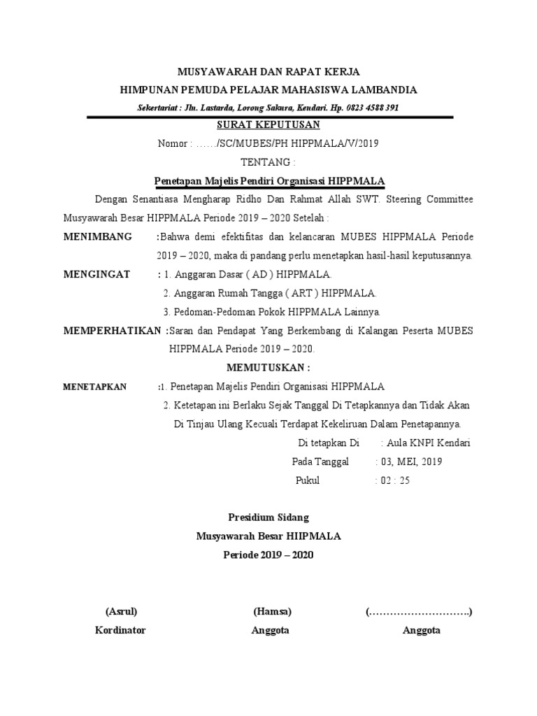 Surat Keputusan Penetapan Majelis Pendiri Organisasi | PDF