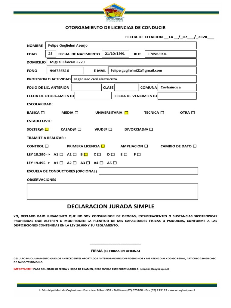 Formulario Licencias de Conducir | PDF