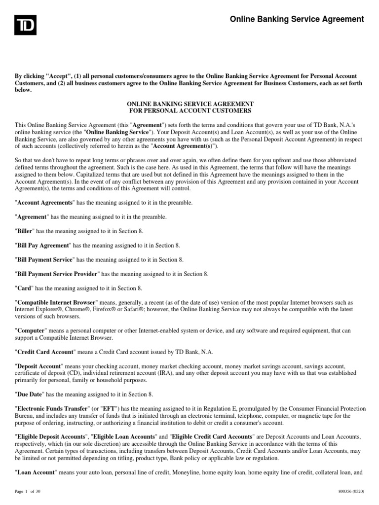 Online Banking Service Agreement: Page 1 of 30 800356 (0520) | PDF ...