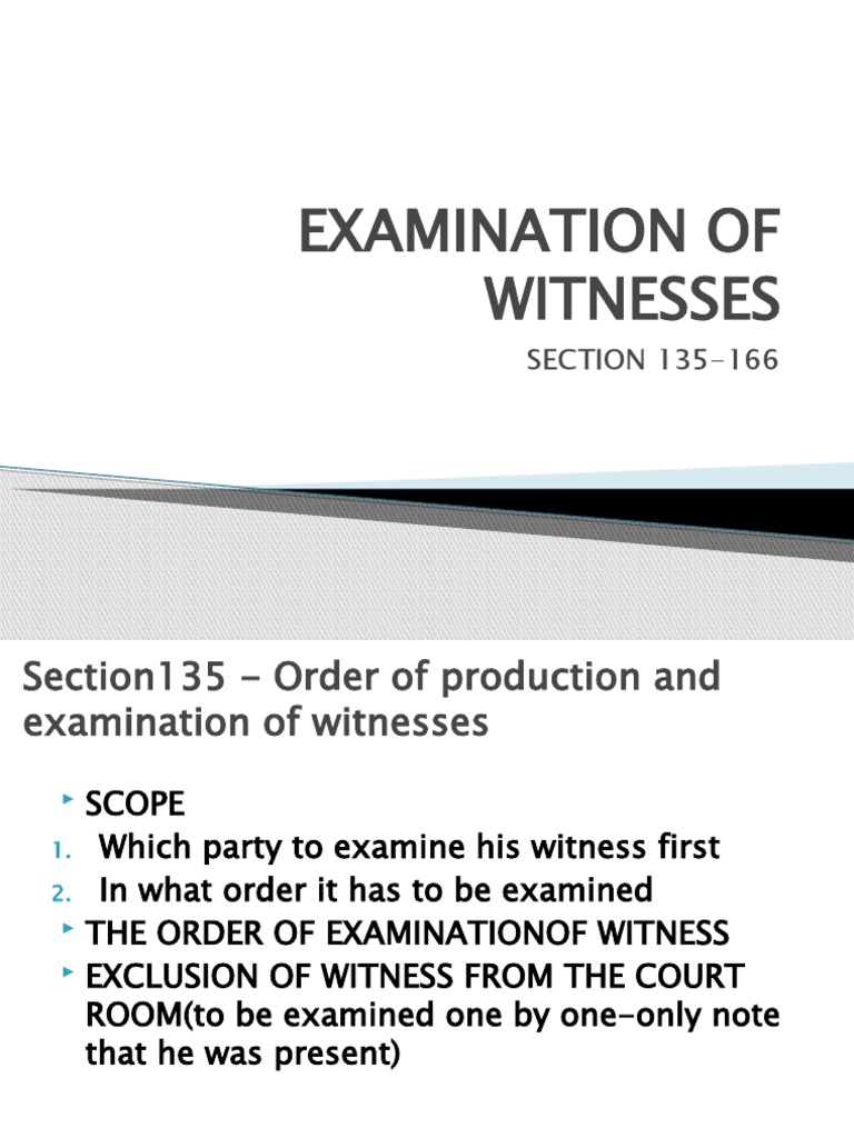 Order and Types of Witness Examination | PDF | Witness Impeachment ...