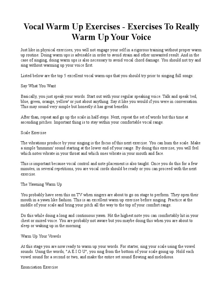 Essential Vocal Warm-Up Exercises | PDF | Singing | Human Voice