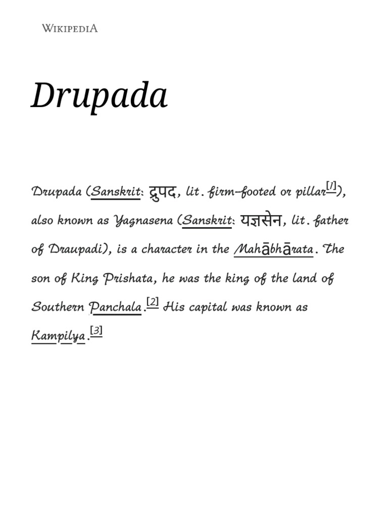 Drupada - Wikipedia | PDF | Ancient Indian Literature | Hindu Mythology