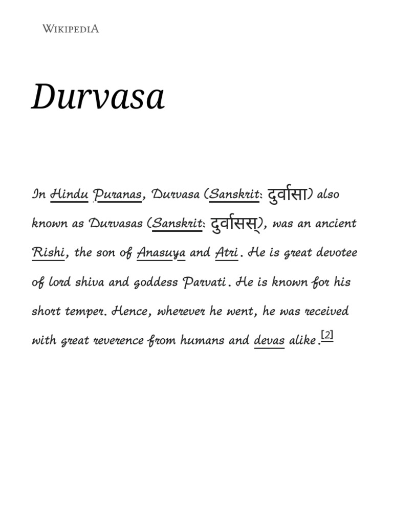 Durvasa - Wikipedia | PDF | Mahabharata | Hindu Gods