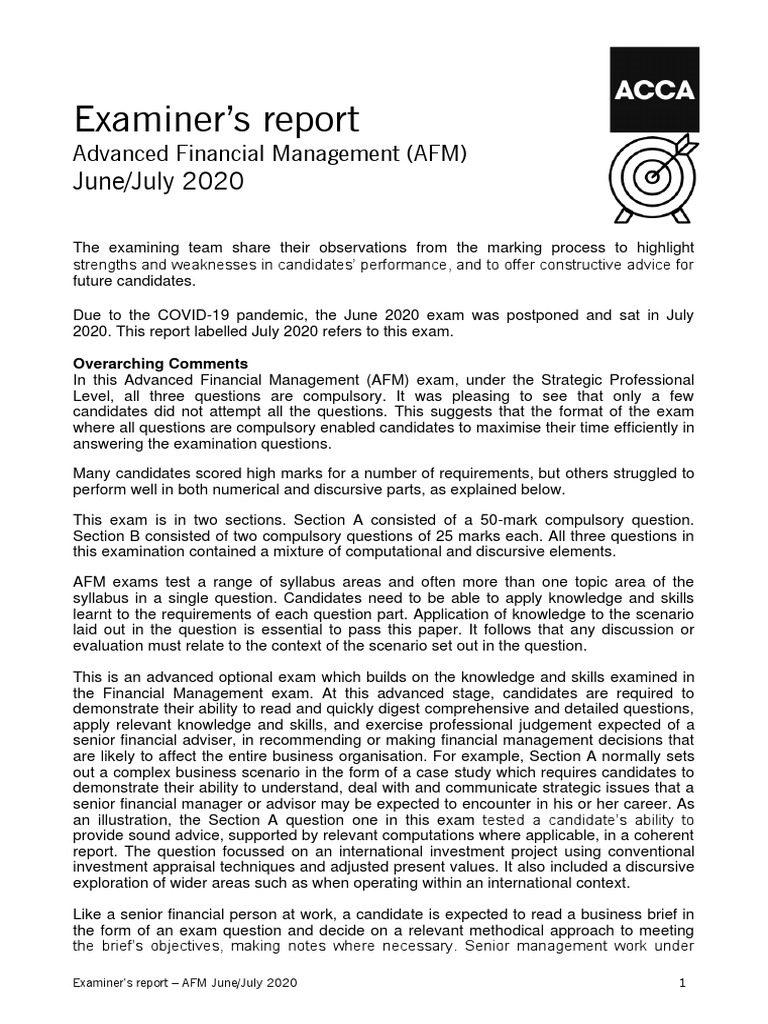 AFM Exam Report June 2020 | PDF | Test (Assessment) | Question