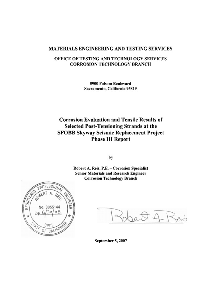 Corrosion Evaluation and Tensile Results of Selected Post-Tensioning ...