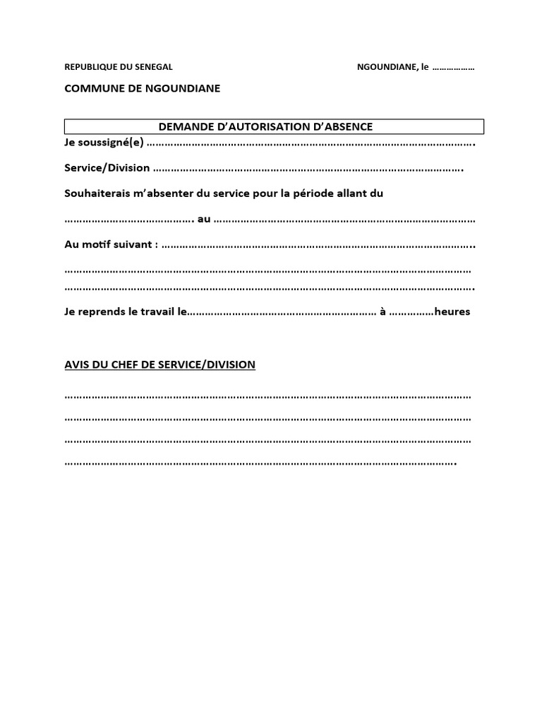 Demande D'autorisation D'absence | PDF