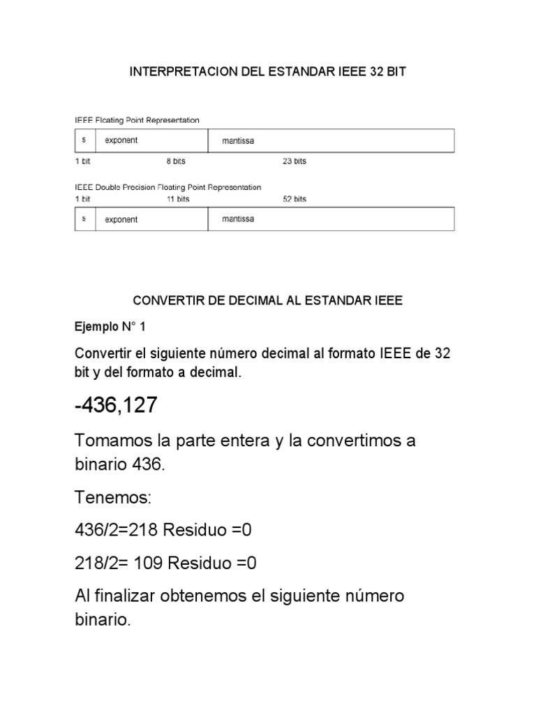 Interpretacion Del Estandar Ieee 32 Bit | PDF