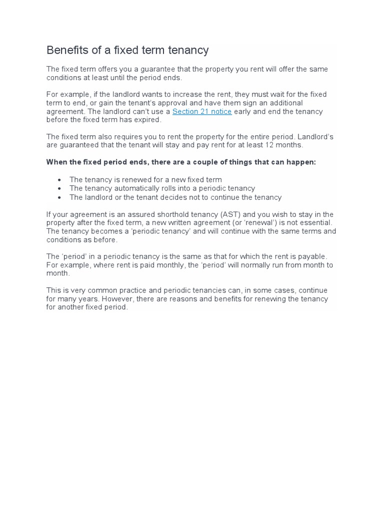 Advantages of Fixed Term Tenancies | PDF