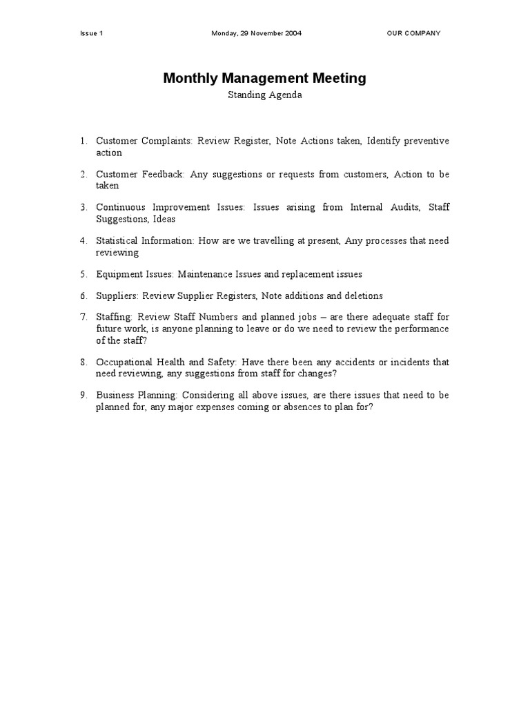 Monthly Management Meeting | PDF
