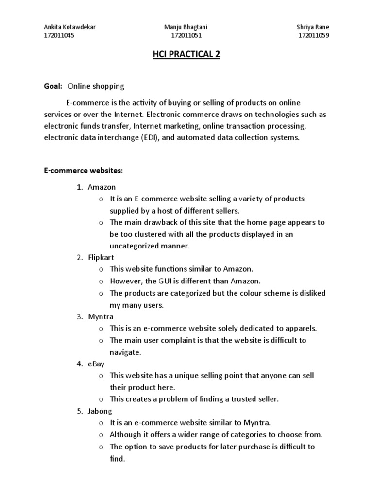Hci Practical 2: Goal: Online Shopping | PDF | E Commerce | Information ...