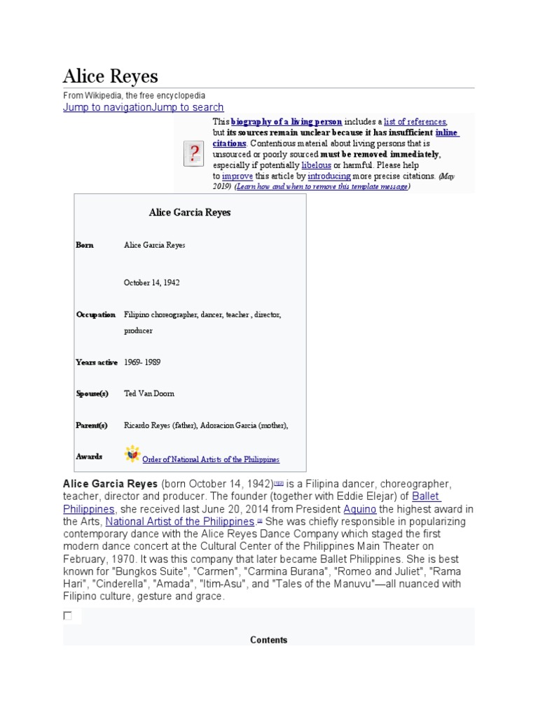 A Brief Biography of Filipina Choreographer and Dancer Alice Garcia ...