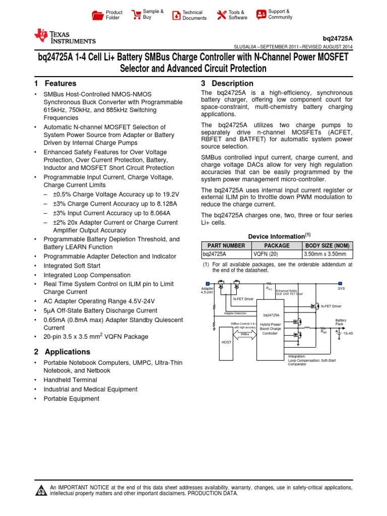 Bq24725a PDF | PDF | Field Effect Transistor | Mosfet