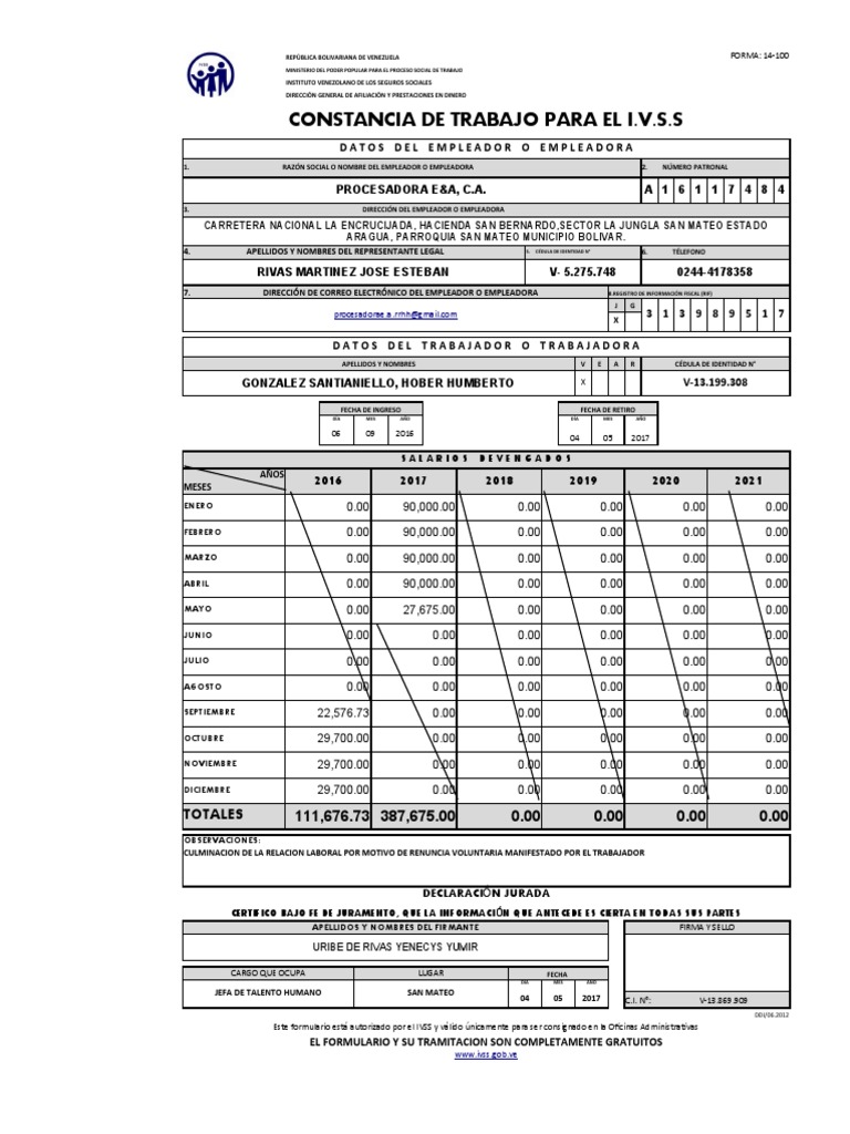 Instrucciones para la Forma 14-100 IVSS | PDF | Venezuela