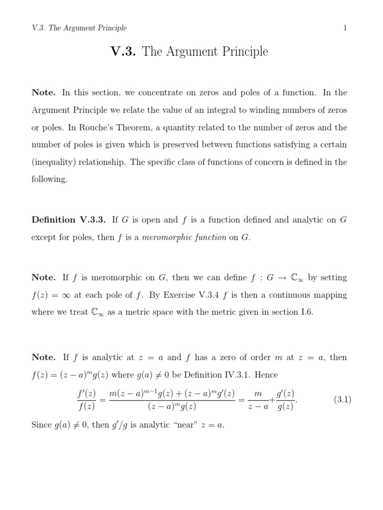 V.3. The Argument Principle 1 | PDF | Space | Functions And Mappings