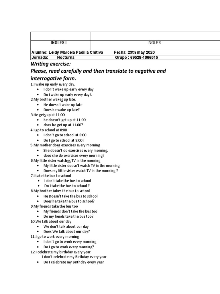 Do/Does Exercises for English Learners | PDF
