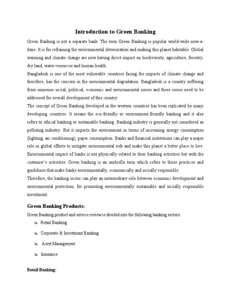 Introduction To Green Banking | PDF
