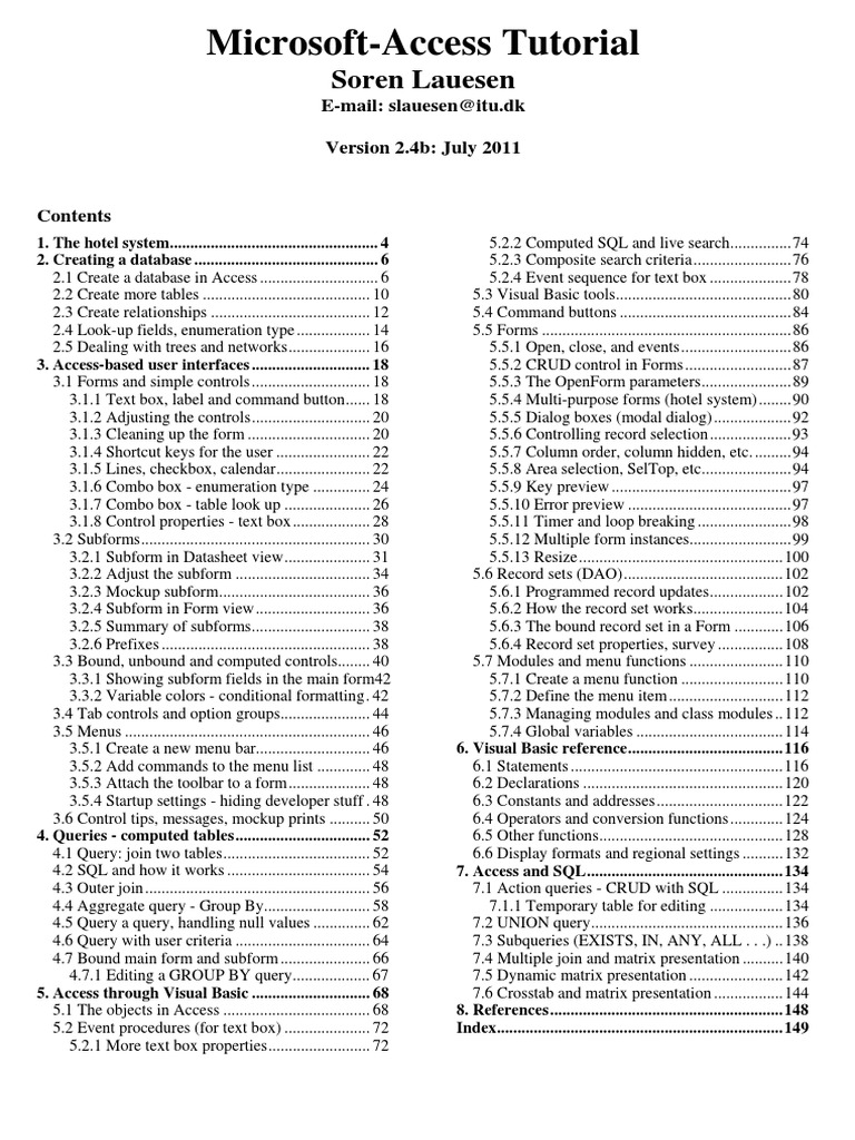 Microsoft-Access Tutorial: Soren Lauesen | PDF | Databases | Microsoft Access