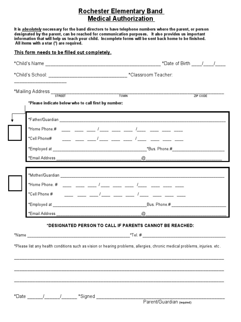 Advanced Band Medical Form | PDF | Legal Guardian | Communication