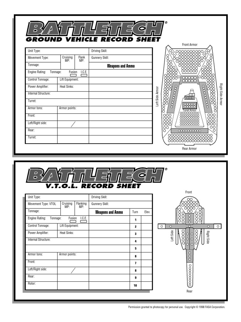 BattleTech - Ground Vehicle Record Sheet PDF | PDF | Military ...