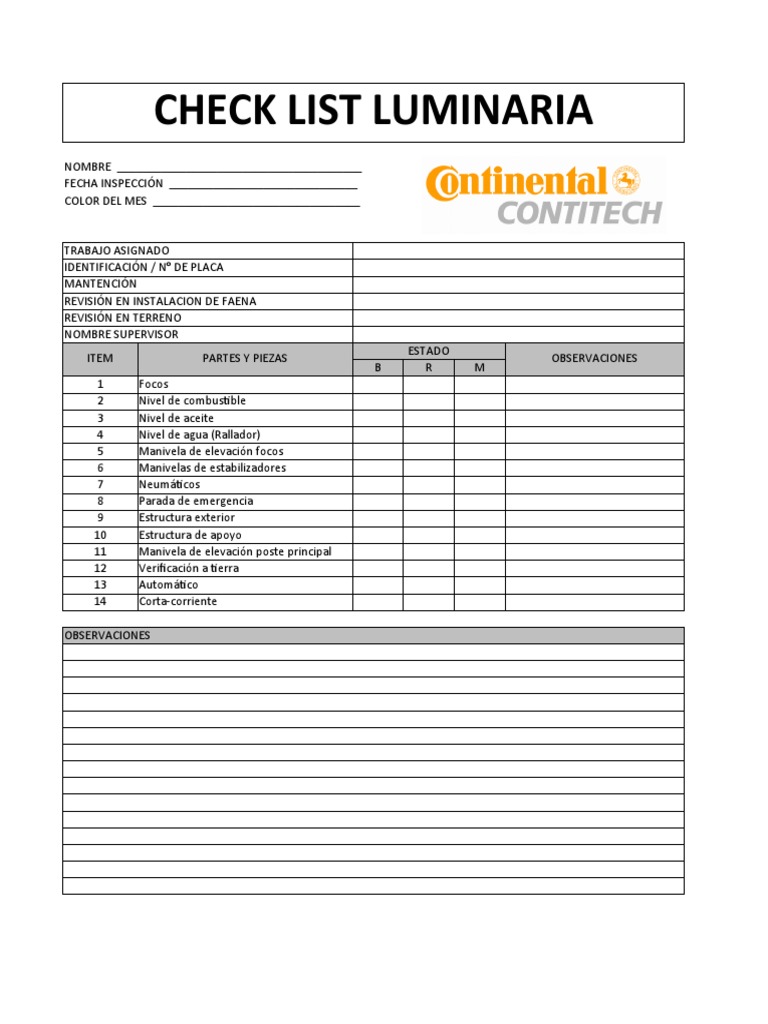 Check List Luminaria | PDF