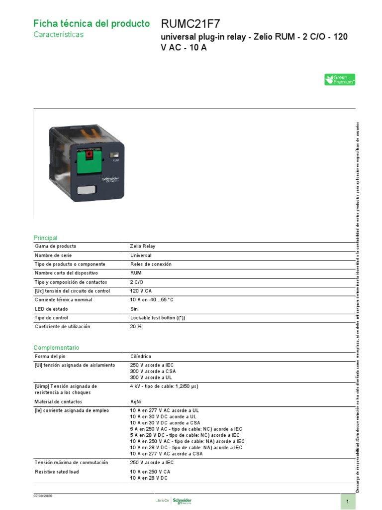 Zelio Relay - RUMC21F7 | PDF | Electricidad | Cantidades fisicas