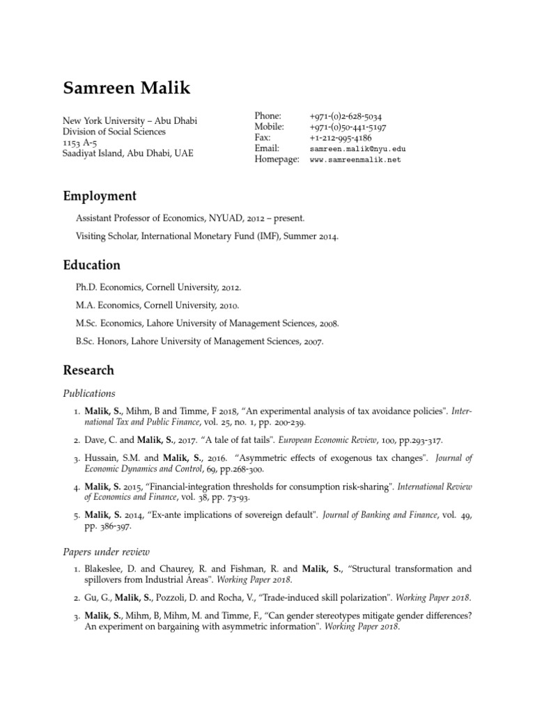 Samreen Malik Current - CV | PDF | Economies | Business