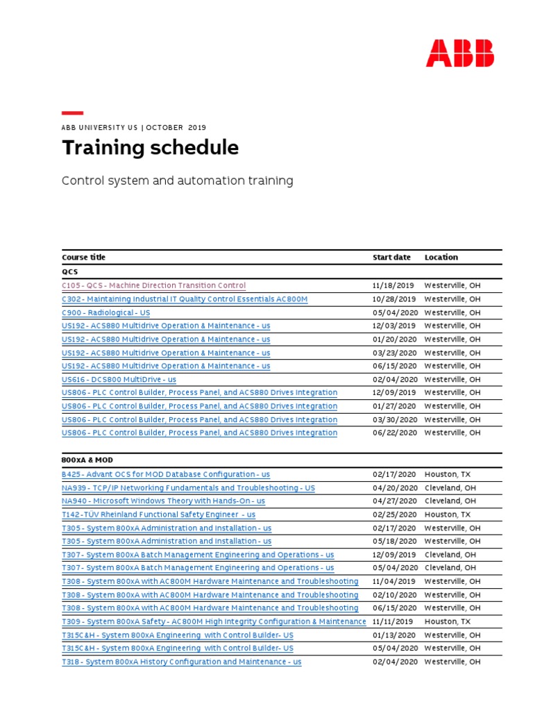 9AKK106930A0811 ABB University Class Sschedule October 2019 | PDF ...
