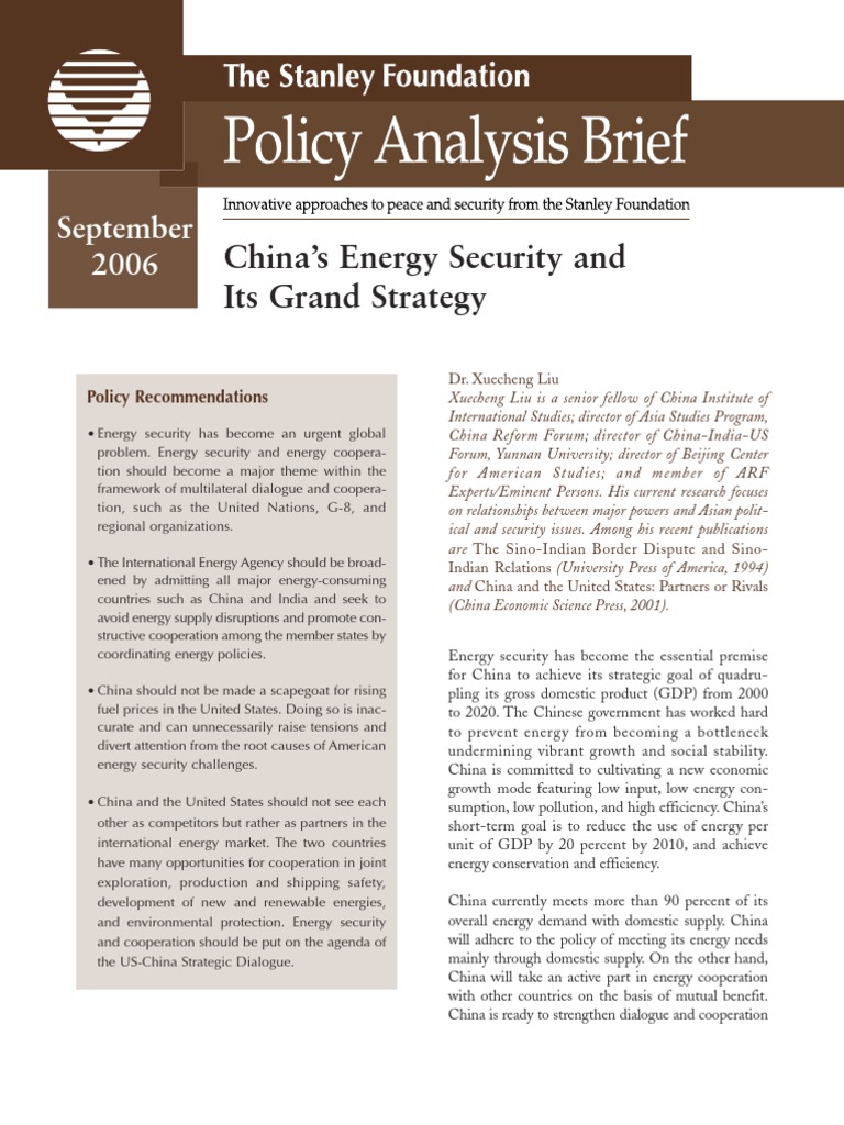 China's Energy Security and Its Grand Strategy: September 2006 | PDF ...