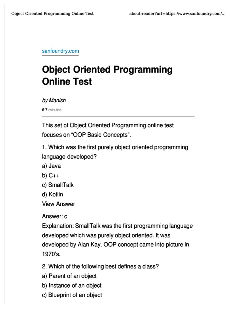 PDF 1 Questions Amp Answers On Oops Concept Amp Features Compress | PDF | Object Oriented ...