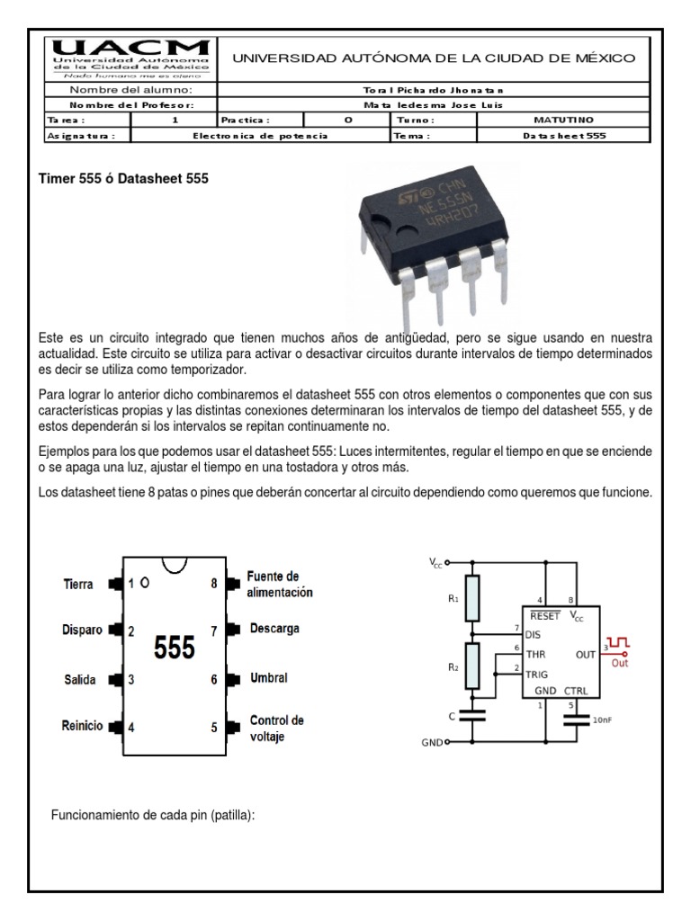 Tarea 1 Timer 555 Ó Datasheet 555 PDF | Descargar gratis PDF ...