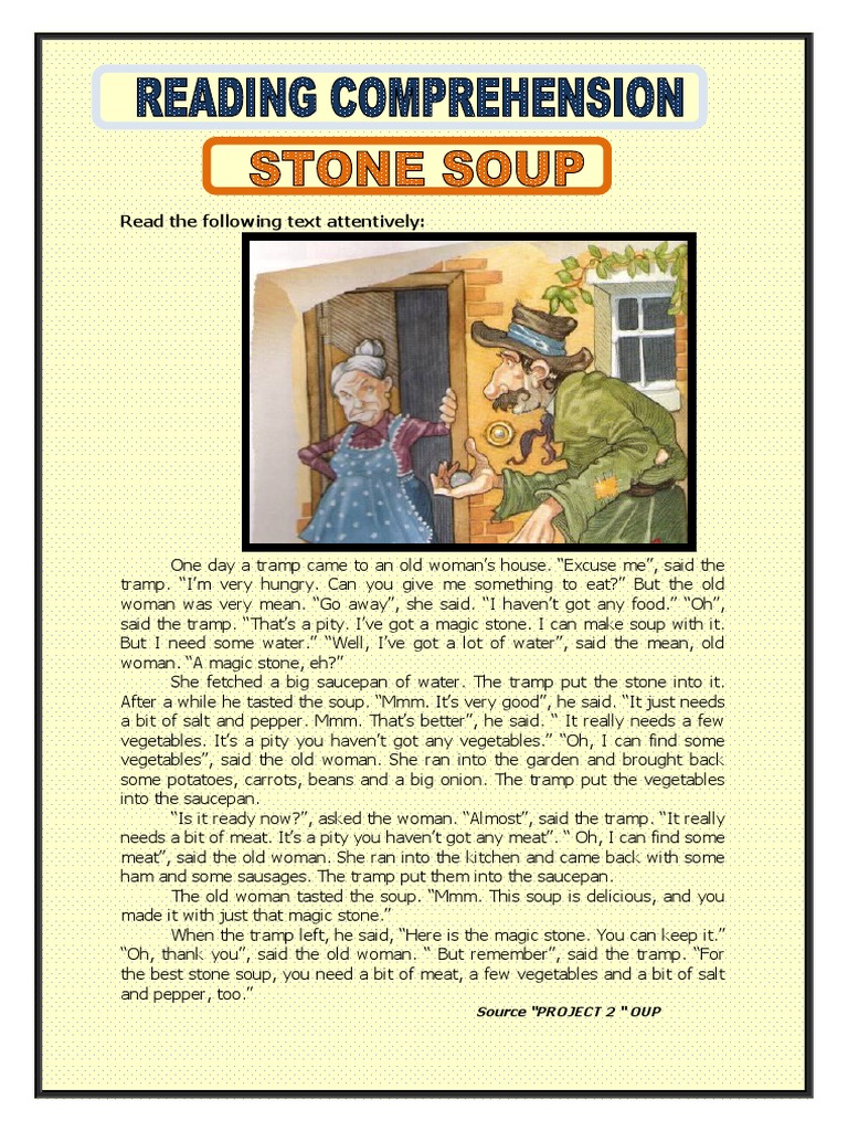 Reading Comprehension Stone Soup | PDF | Food And Drink Preparation | Food And Drink