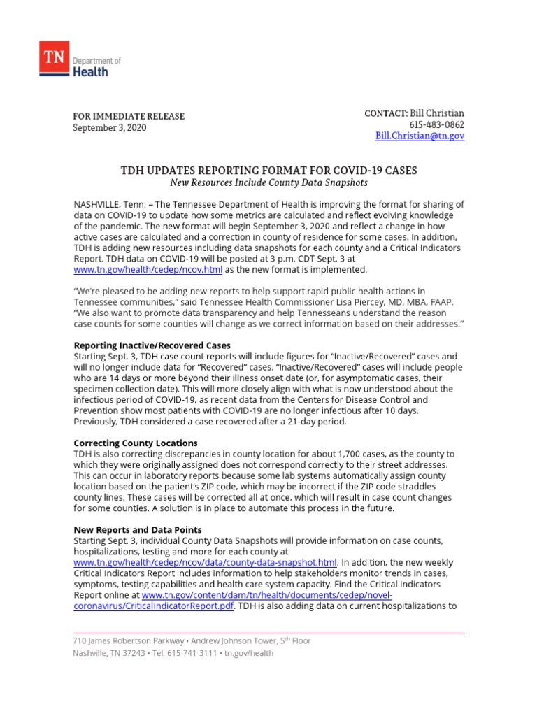 Tennessee COVID-19 Reporting Update | PDF | Health Sciences | Medicine