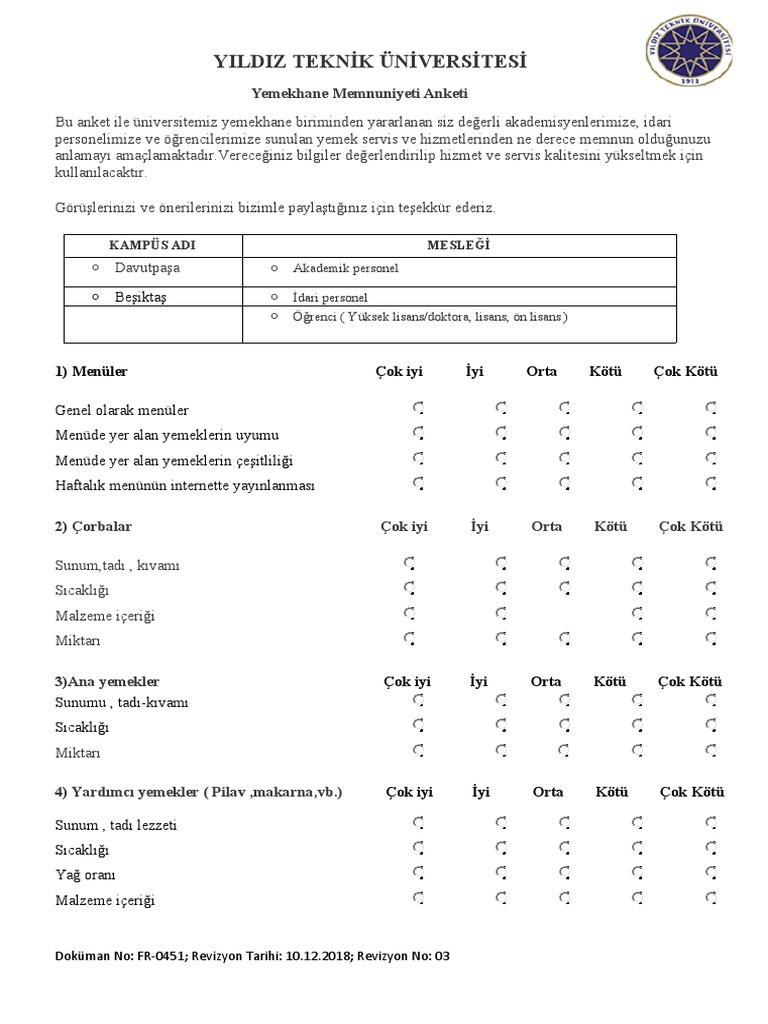 FR-0451-Yemekhane Memnuniyet Anketi | PDF