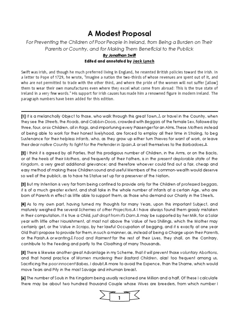 A Modest Proposal Jonathan Swift PDF | PDF | Jonathan Swift