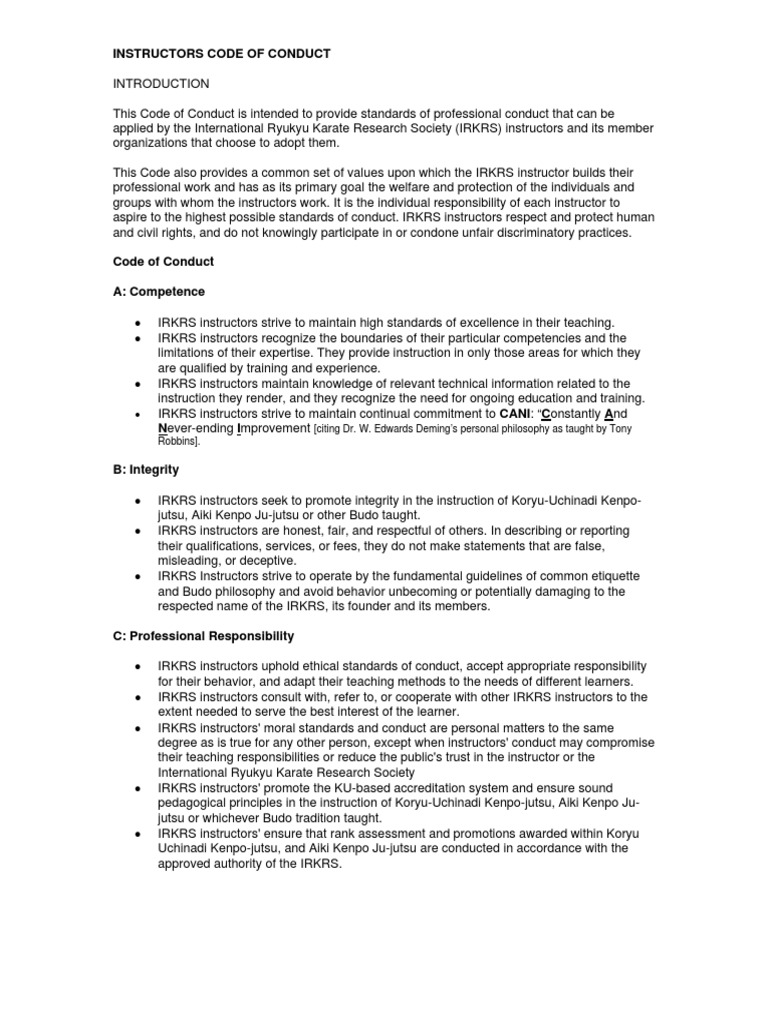 Instructors Code of Conduct: - (Citing Dr. W. Edwards Deming's Personal Philosophy As Taught by ...