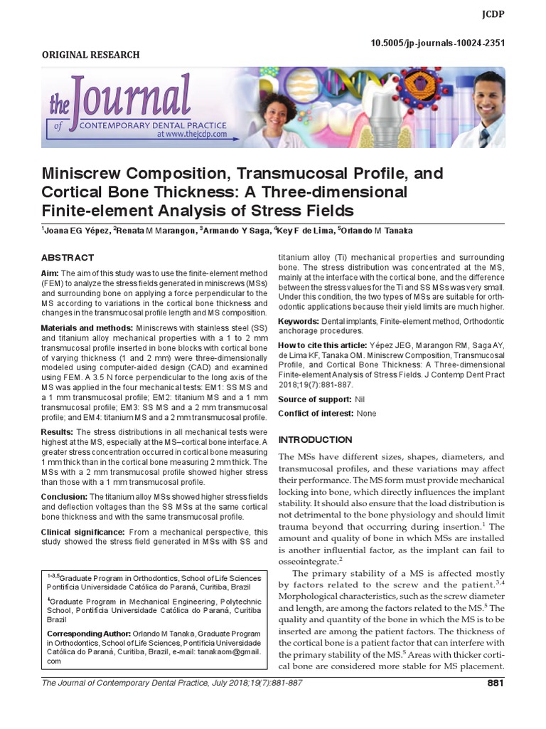 Miniscrew Composition, Transmucosal Profile, and Cortical Bone ...
