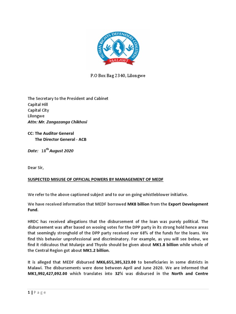 HRDC Letter To Acb On Mardef PDF | PDF | Salary | Government