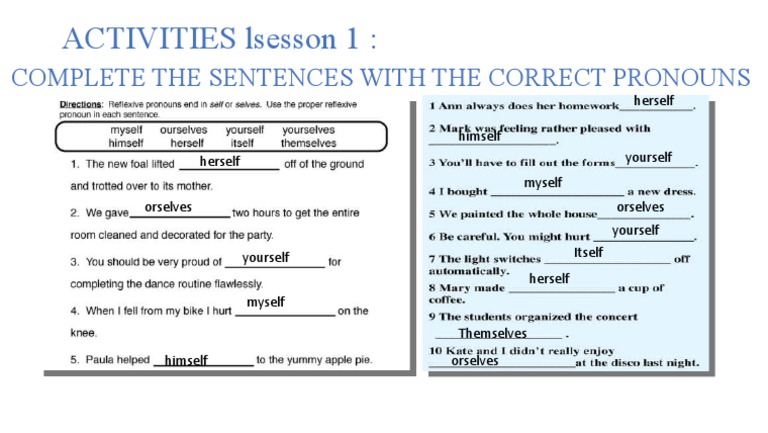 Pronoun Completion Exercises | PDF