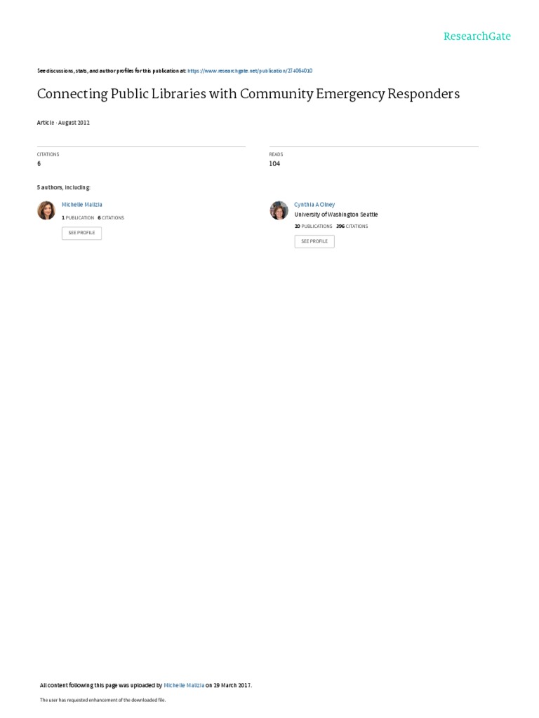 Connecting Public Libraries With Community Emergency Responders | PDF ...