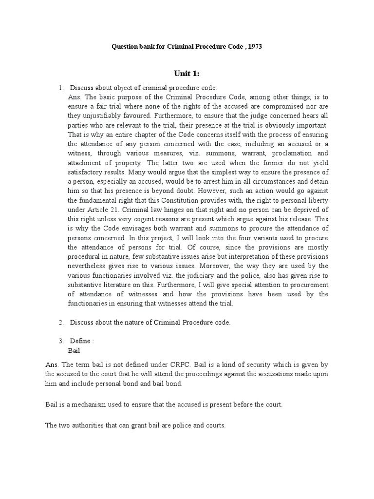 CRPC Answers | PDF | Bail | Criminal Procedure In South Africa