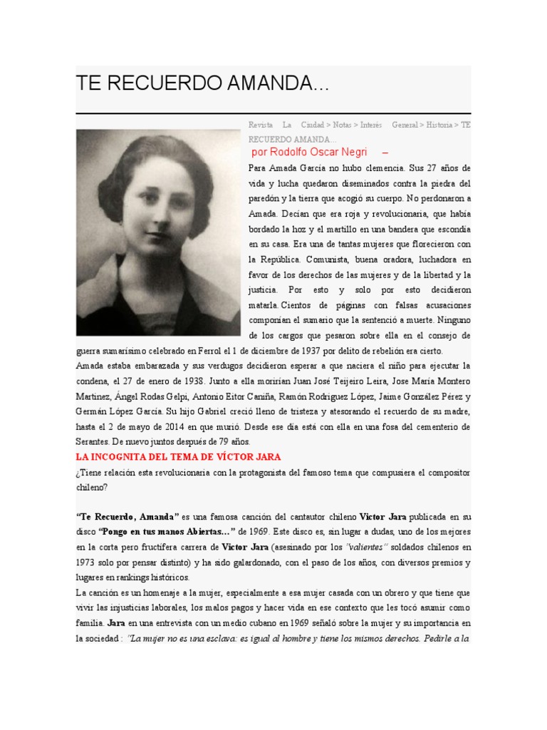 Te Recuerdo Amanda | PDF | Mujer