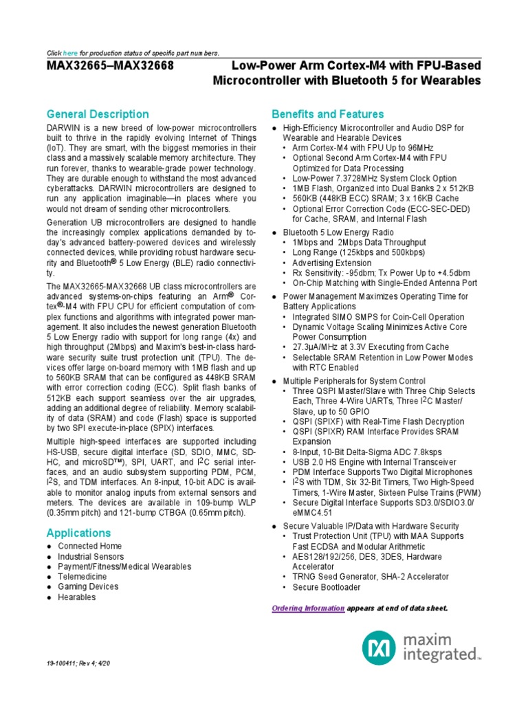 MAX32665-MAX32668 Low-Power Arm Cortex-M4 With FPU-Based ...