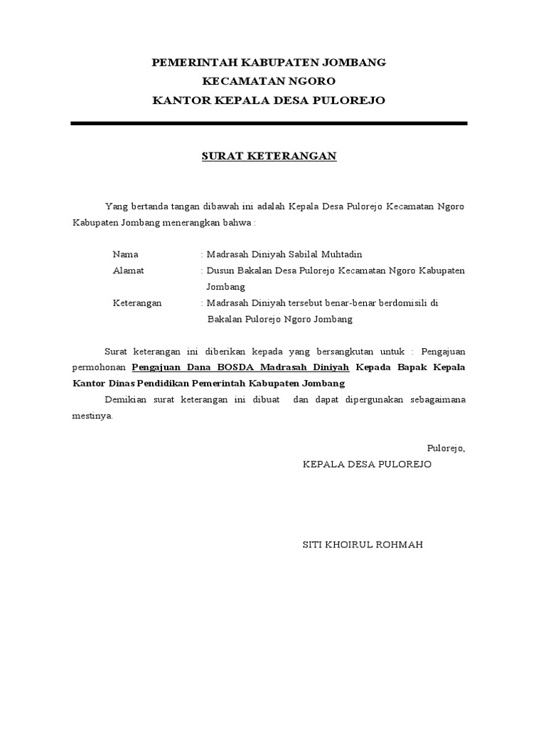 Surat Keterangan Kepala Desa | PDF