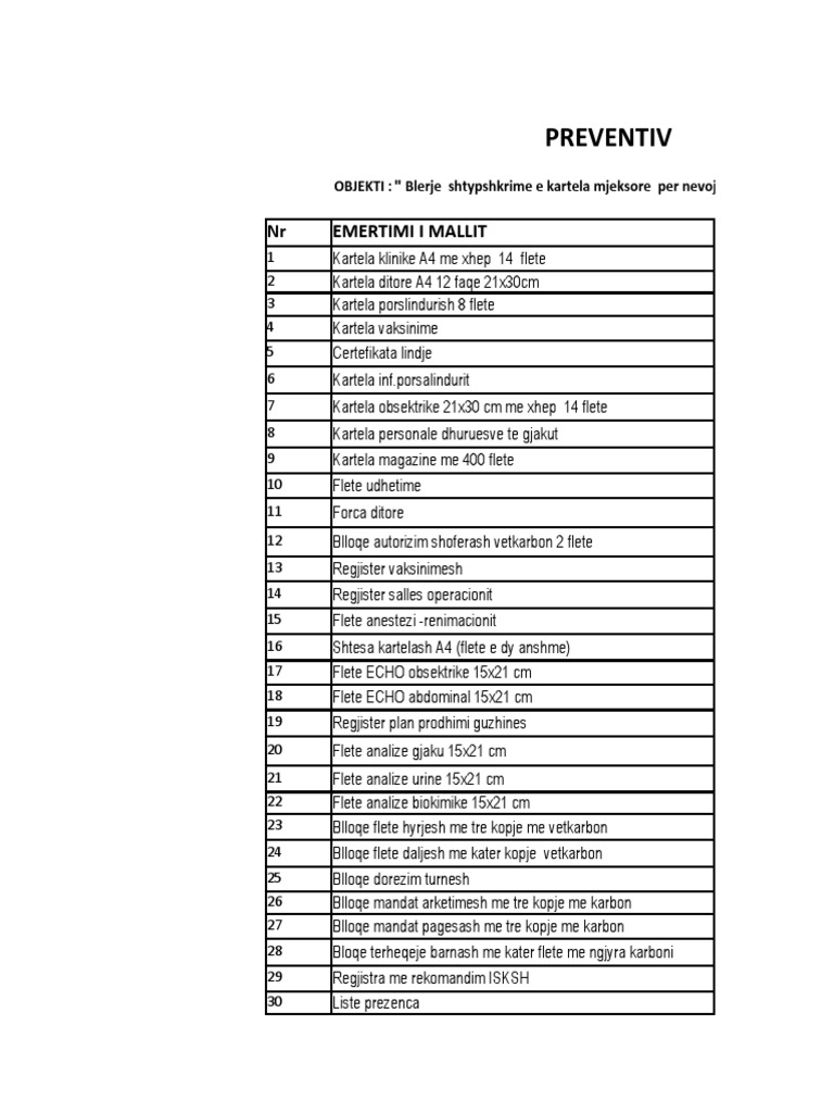 Preventiv Blerje Shtypshkronje e Kartela Mjeksore | PDF