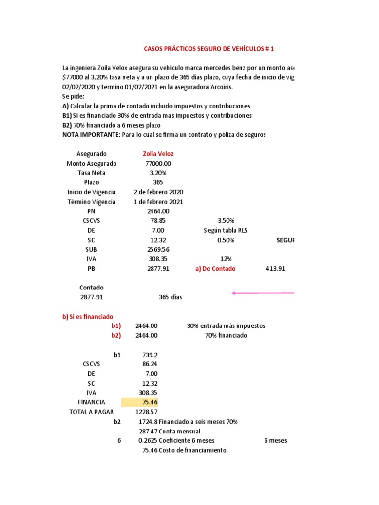 SEGURO DE VEHÍCULO CASO PRÁCTICO #1 | PDF | Póliza de seguros | Reaseguro