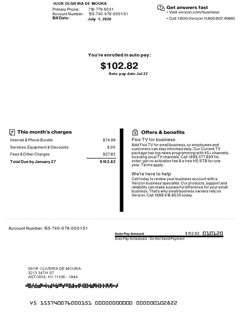 You're Enrolled in Auto Pay:: Fios TV For Business | PDF | Verizon ...