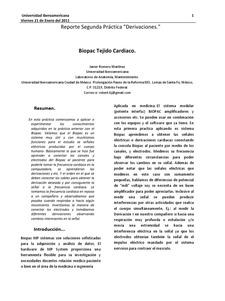 Tutorial: Tomando (I), (II), y (III) Derivacion Cardiaca - Biopac | PDF | Electrocardiografia ...